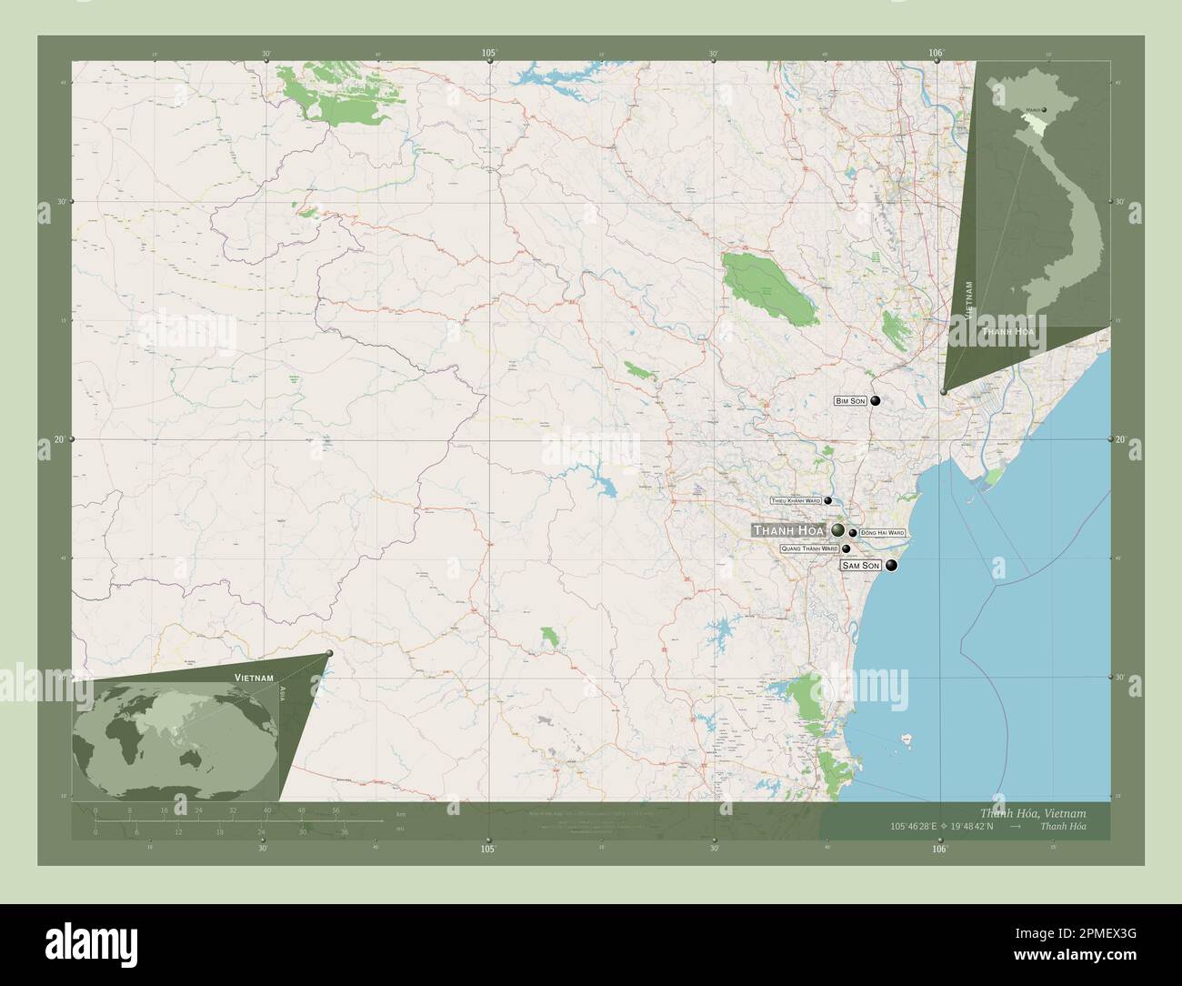 Thanh Hoa, province of Vietnam. Open Street Map. Locations and names of ...