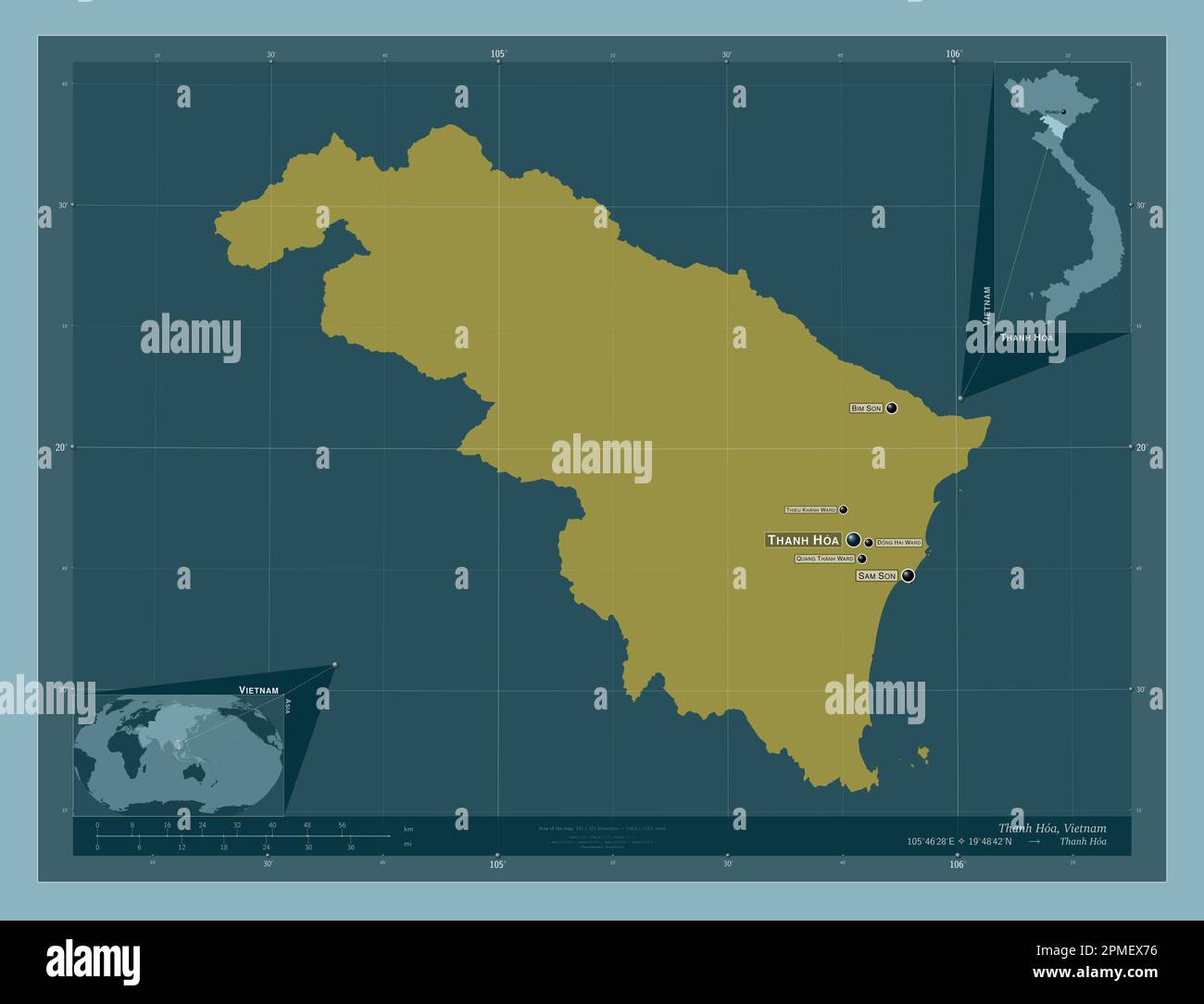 Thanh Hoa, province of Vietnam. Solid color shape. Locations and names ...