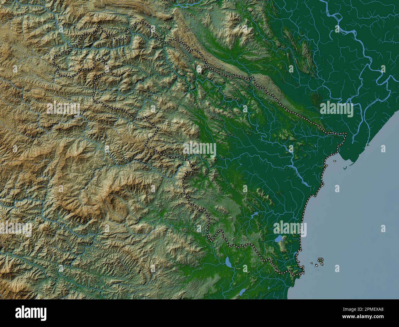 Thanh Hoa, province of Vietnam. Colored elevation map with lakes and ...