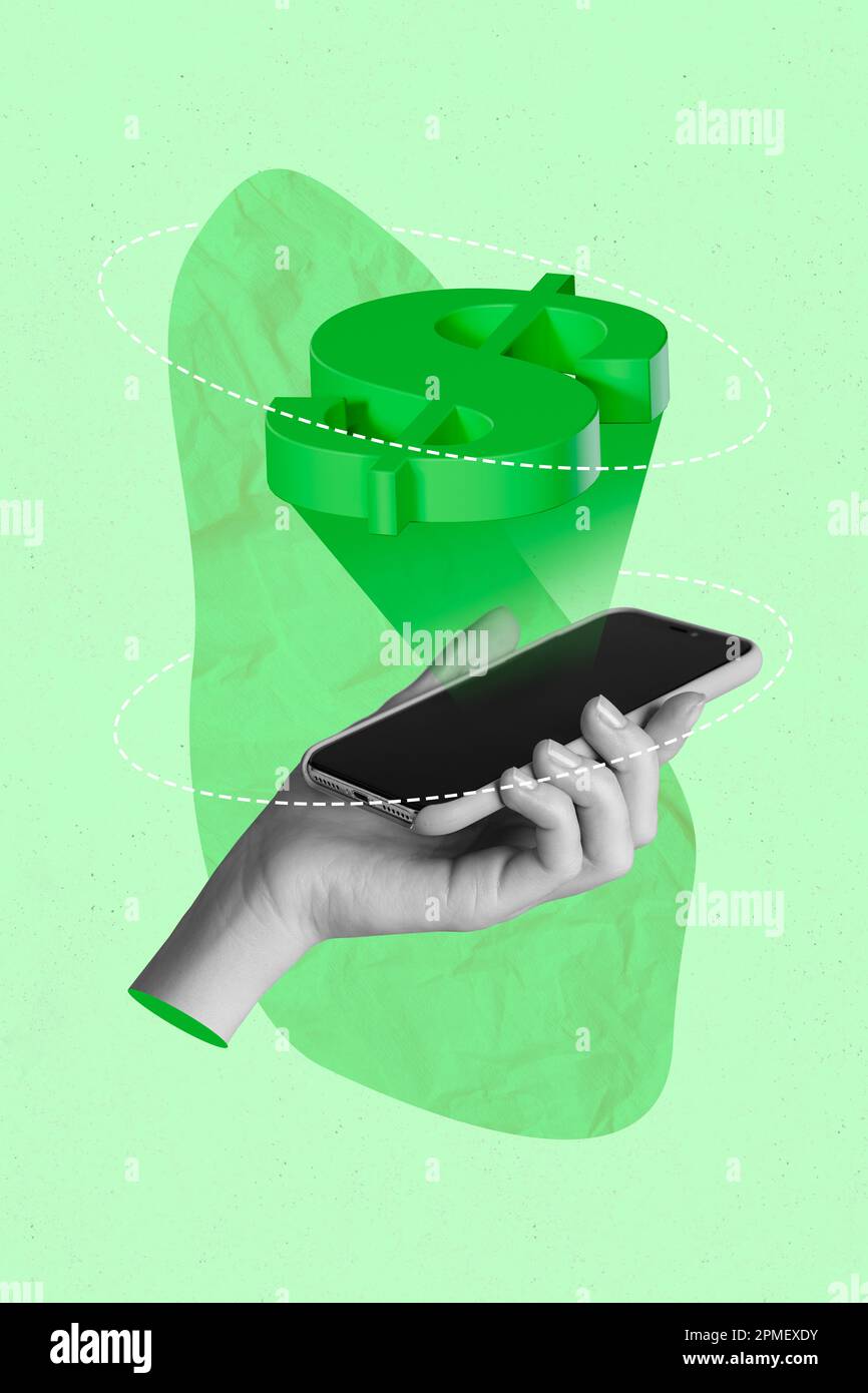 Poster banner template collage of human hand hold smart gadget with ...