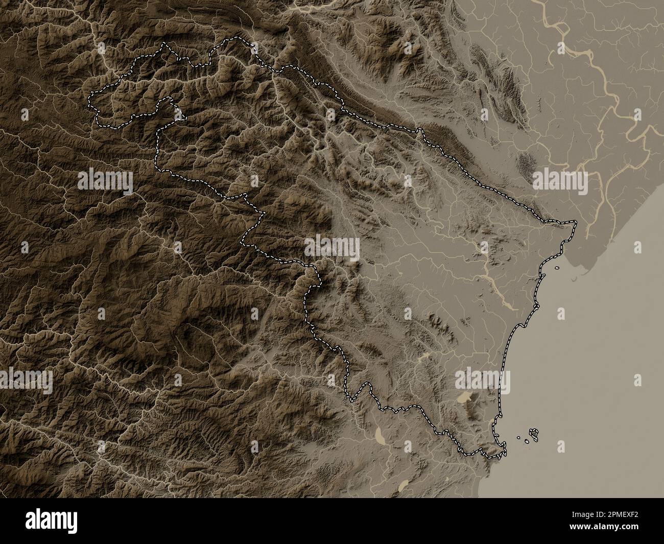Thanh Hoa, province of Vietnam. Elevation map colored in sepia tones ...