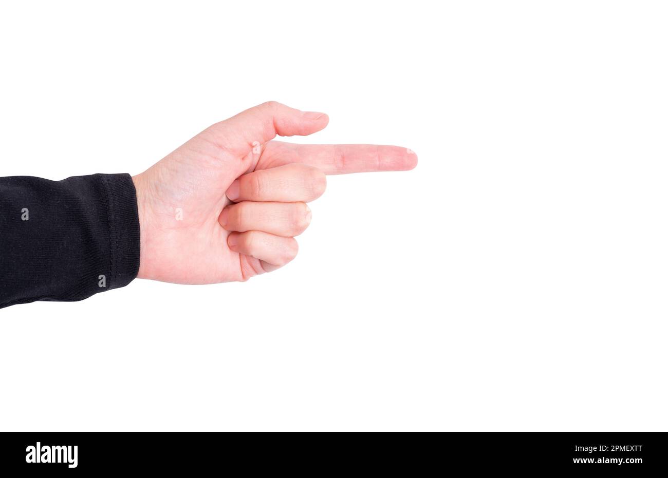 Close-up view of a hand with a pointing finger gesturing on a clean ...