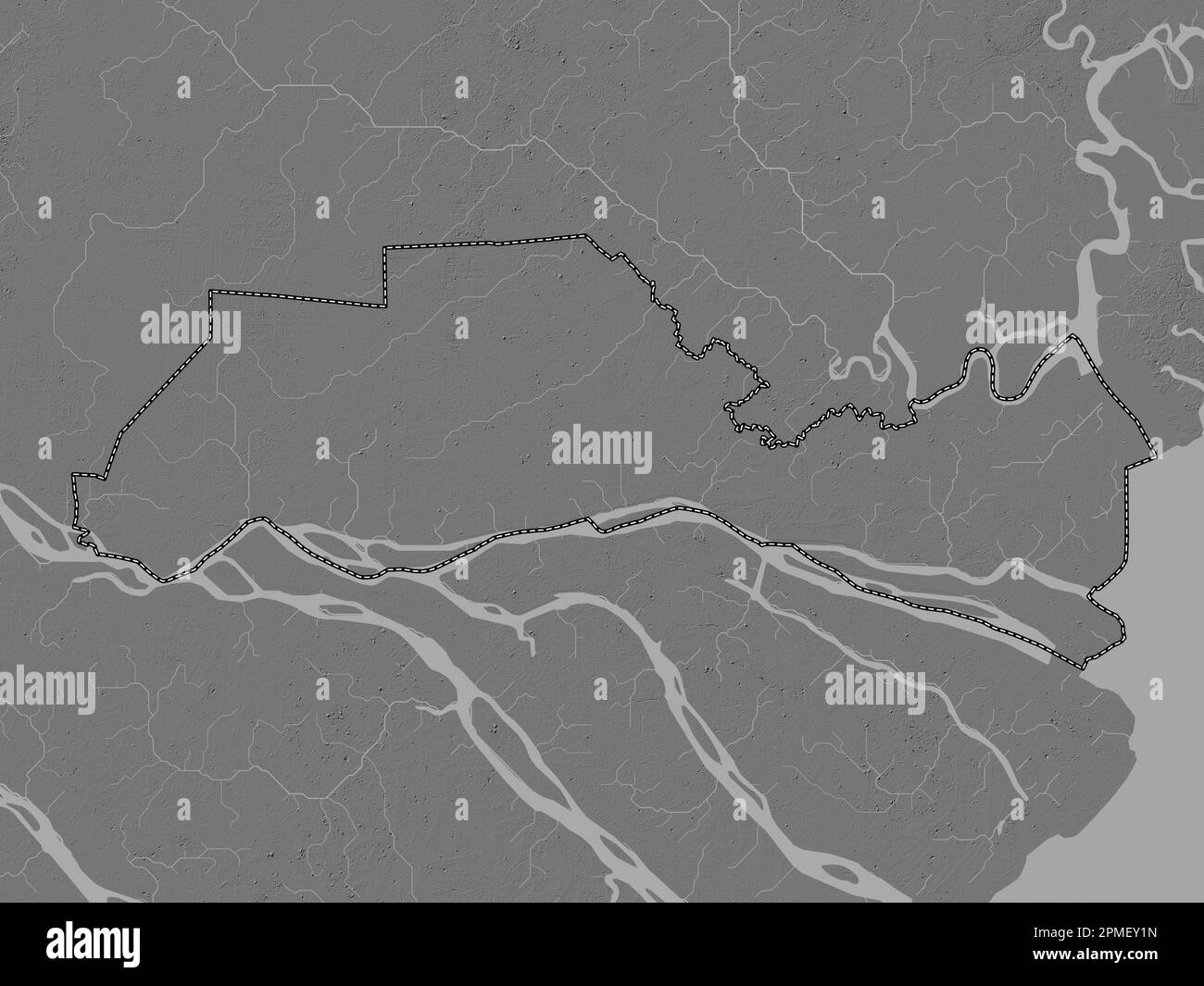 Tien Giang, province of Vietnam. Bilevel elevation map with lakes and ...