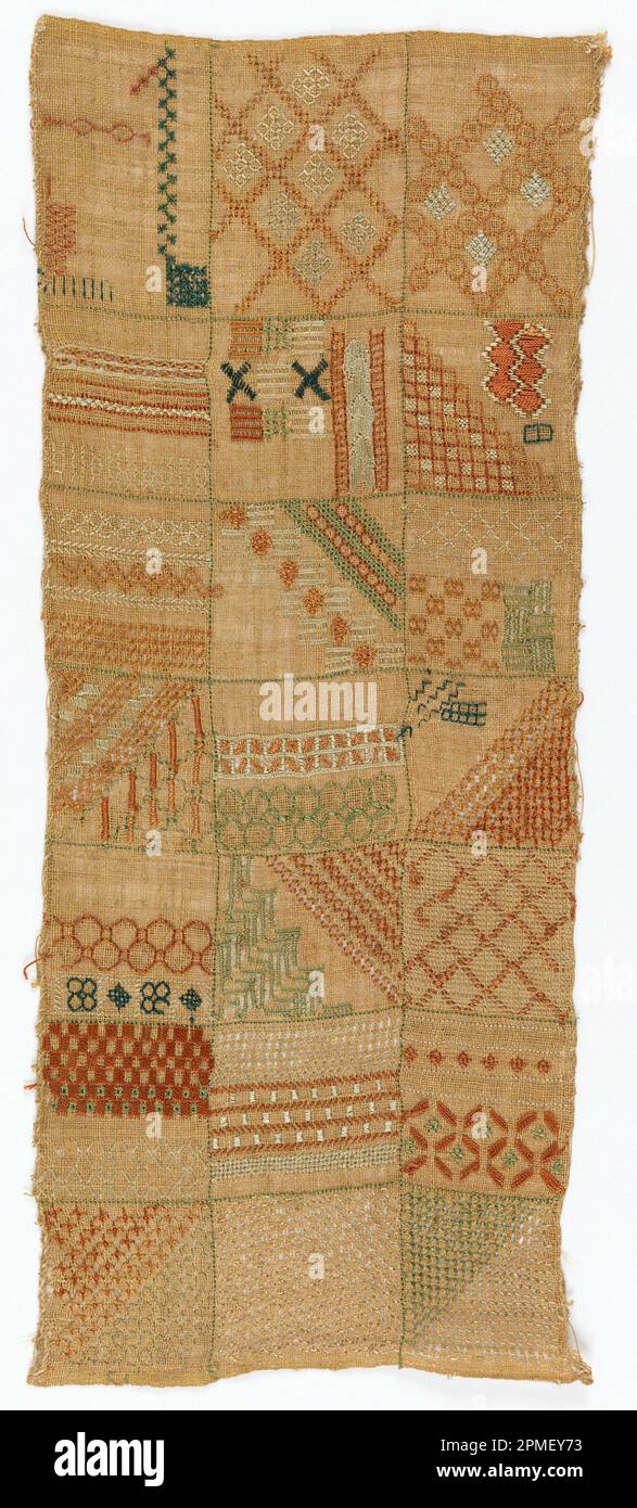 Sampler (England); silk embroidery, linen foundation; Warp x Weft: 44 x ...