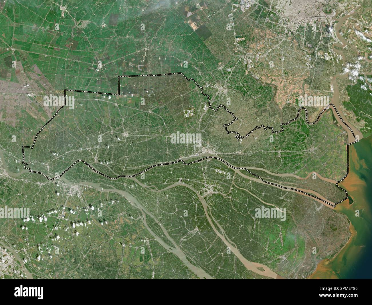 Tien Giang, province of Vietnam. Low resolution satellite map Stock ...