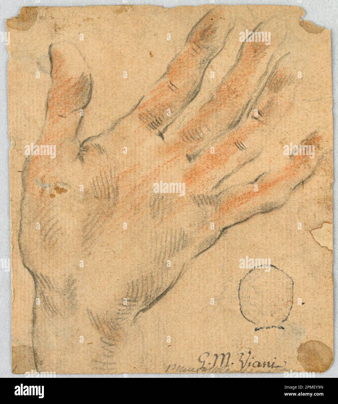 Drawing, Study: A left hand; Italy; black and red crayon on paper Stock ...