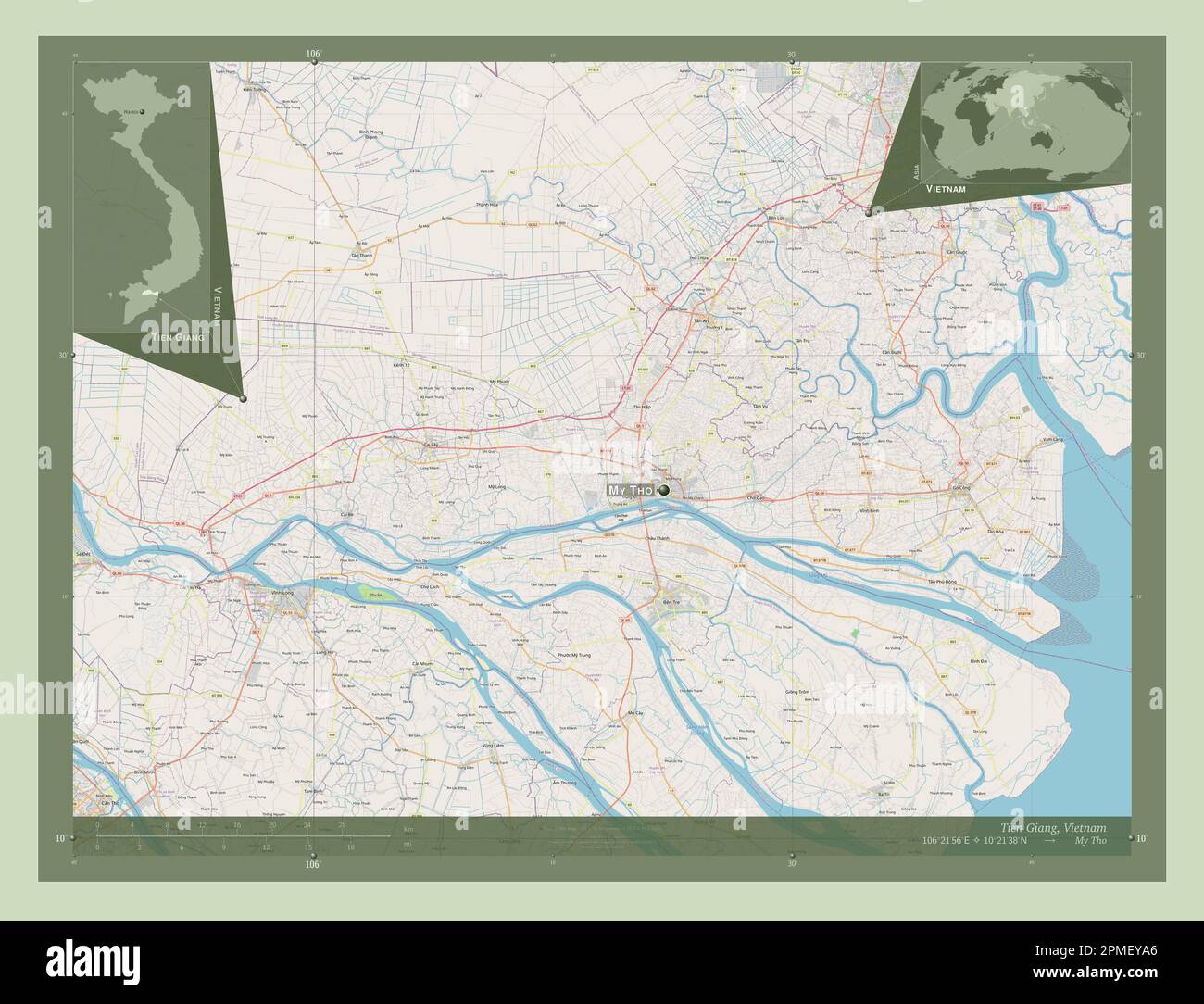 Tien Giang, province of Vietnam. Open Street Map. Locations and names ...