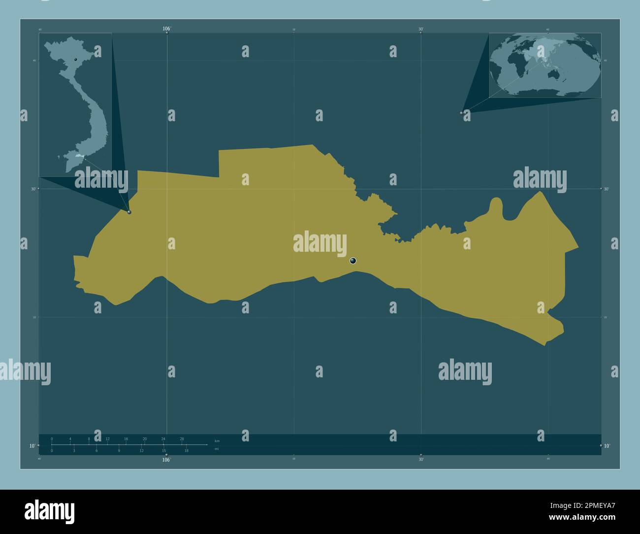 Tien Giang, province of Vietnam. Solid color shape. Locations of major ...