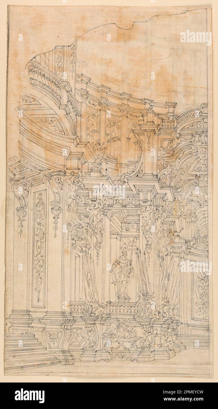 Drawing, Stage Design: Palace Architecture with Trophies; Italy; pen ...