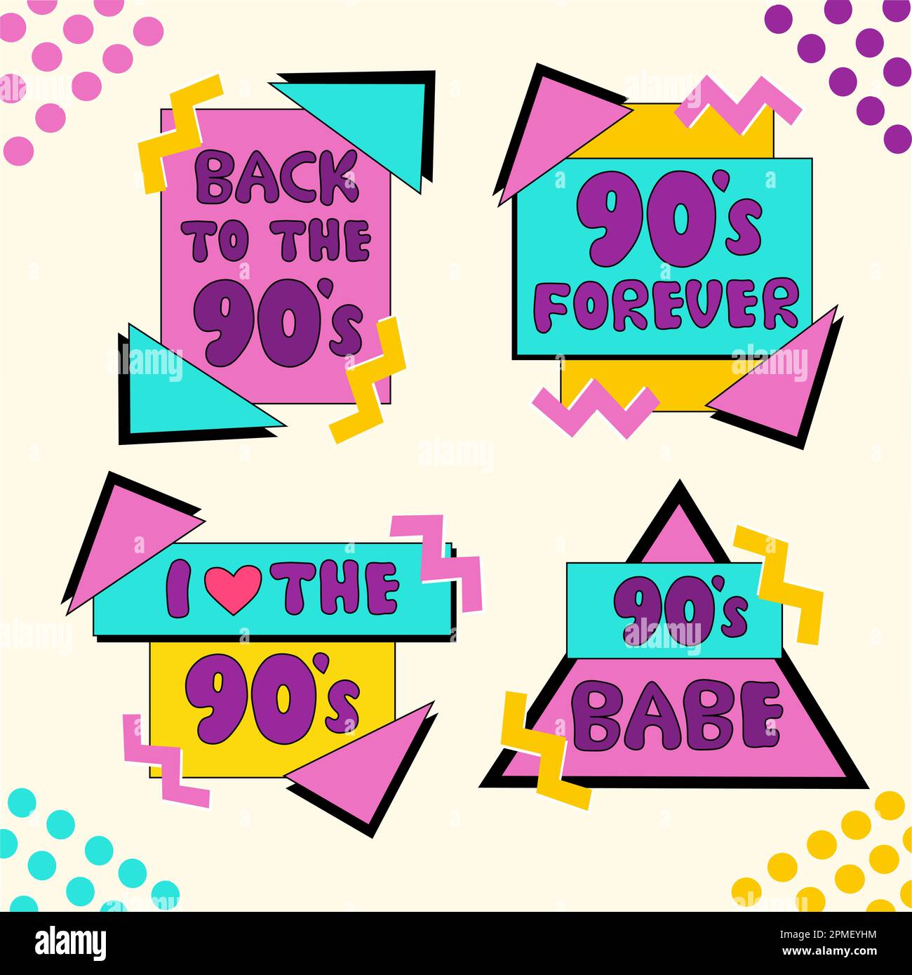 Set of emblems, stickers, logo and labels of the 90s. Back to 90s. I ...