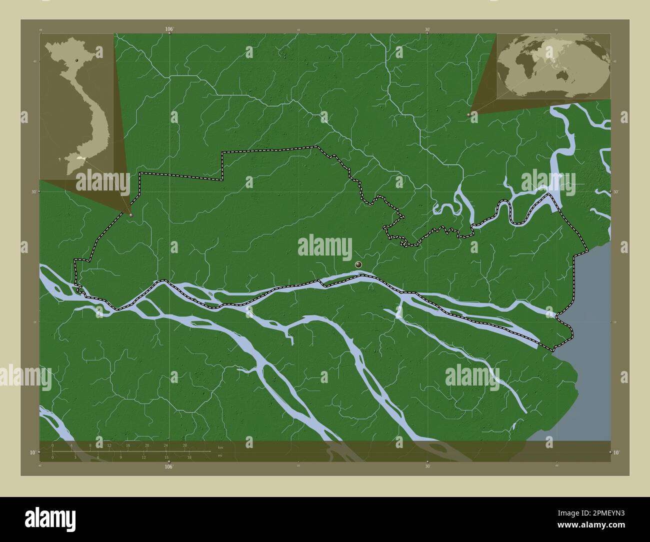 Tien Giang, province of Vietnam. Elevation map colored in wiki style ...