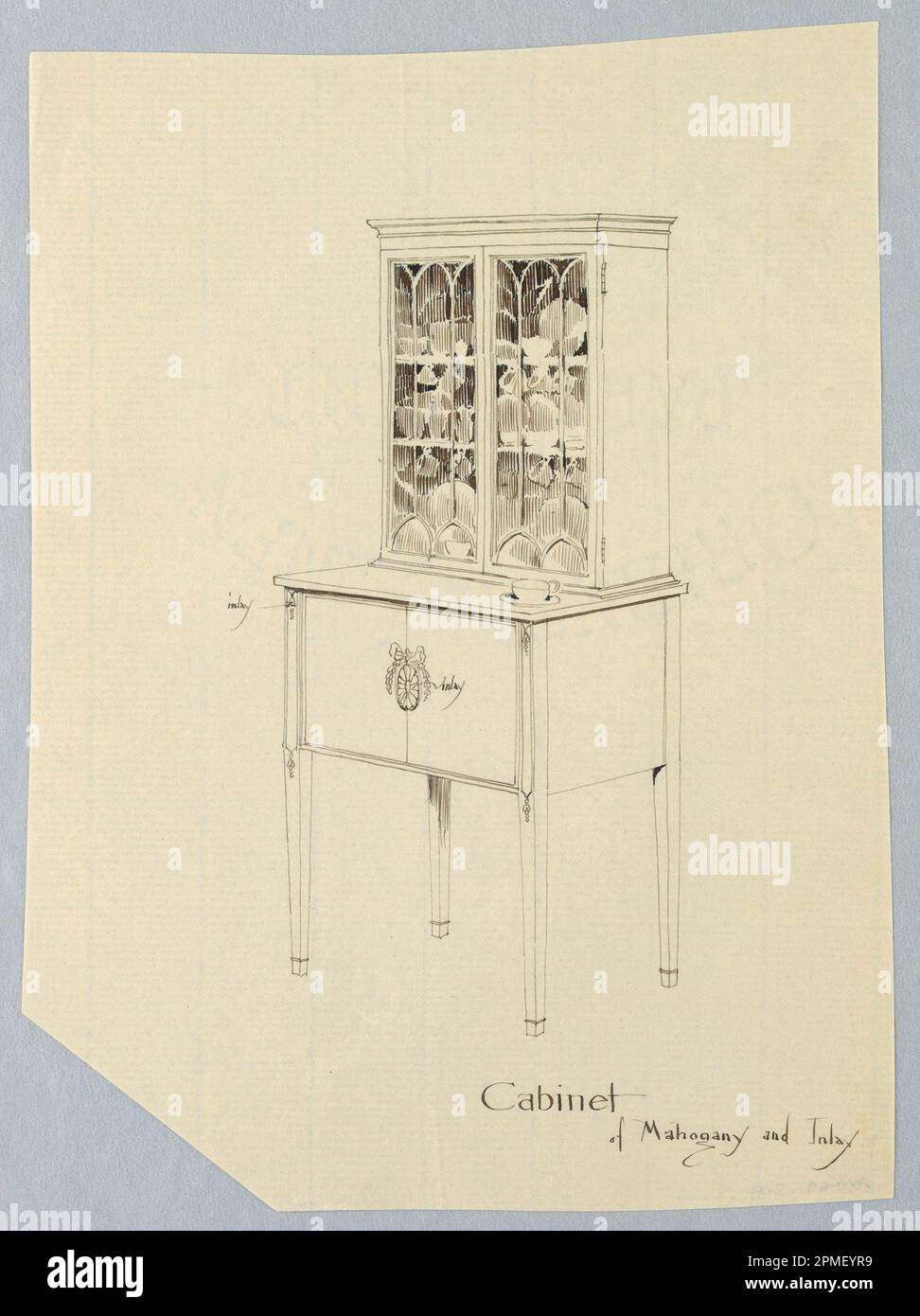 Drawing, Design for Cabinet in Mahogany and Inlay with Cup and Saucer ...