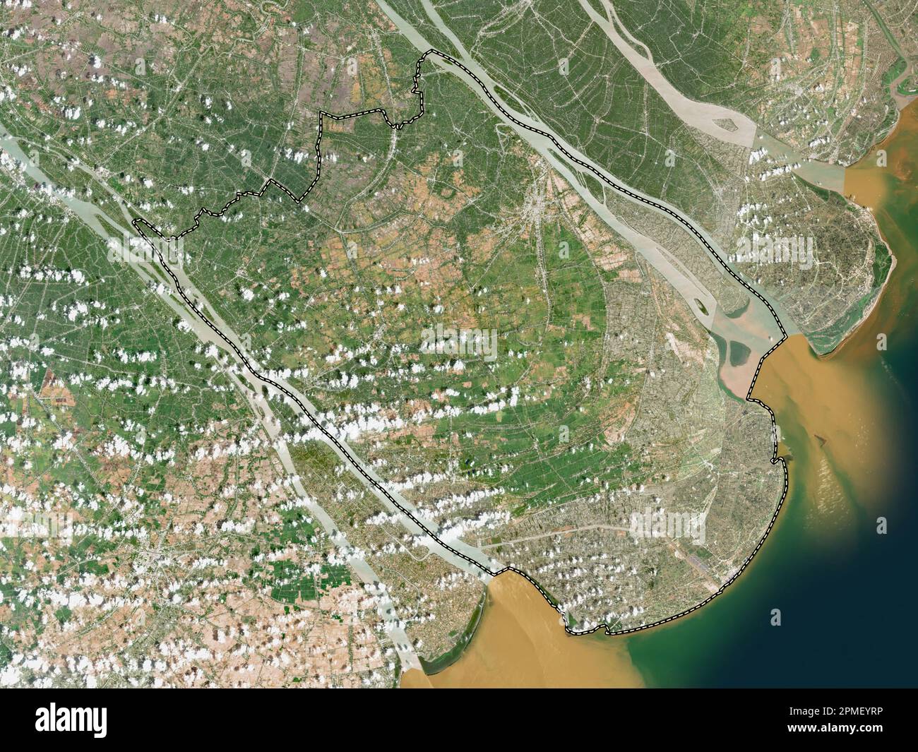 Tra Vinh, province of Vietnam. Low resolution satellite map Stock Photo ...
