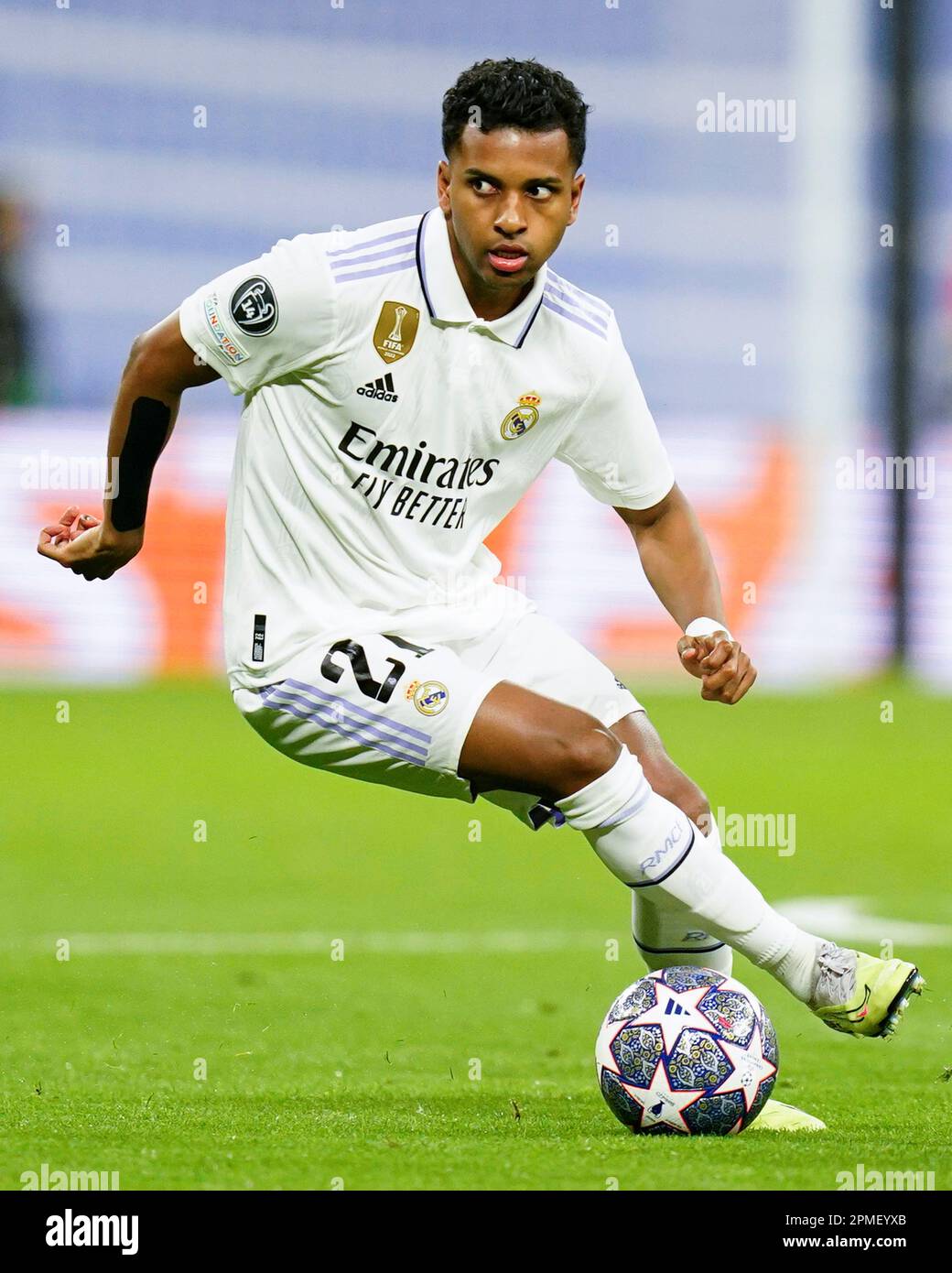 Madrid, Spain. 12/04/2023, Rodrygo Goes of Real Madrid during the UEFA ...