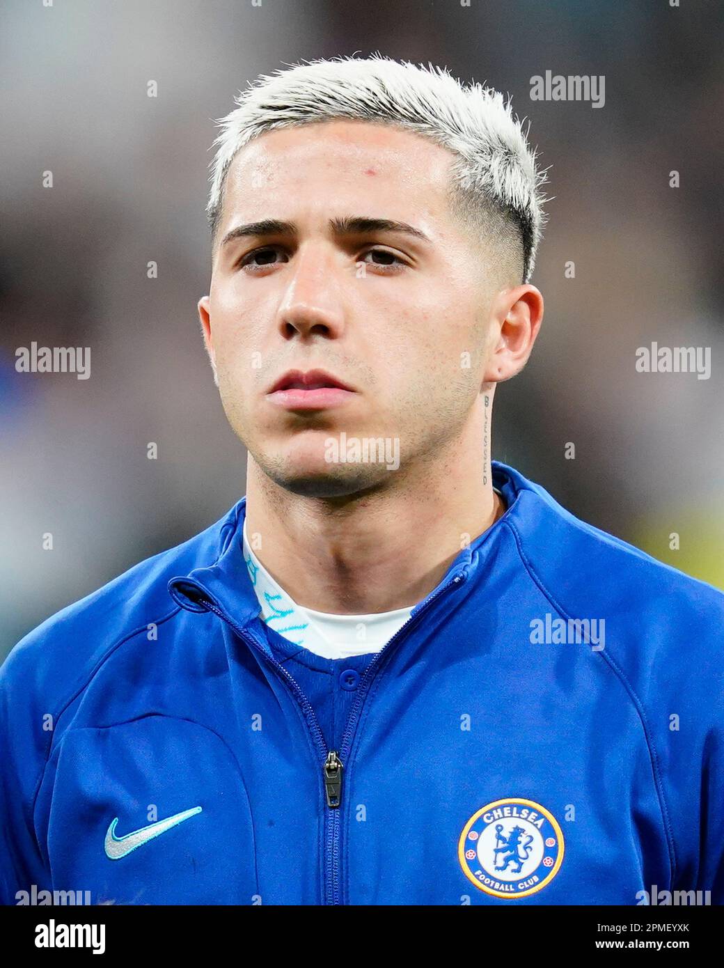 Madrid, Spain. 12/04/2023, Enzo Fernandez of Chelsea FC during the UEFA ...