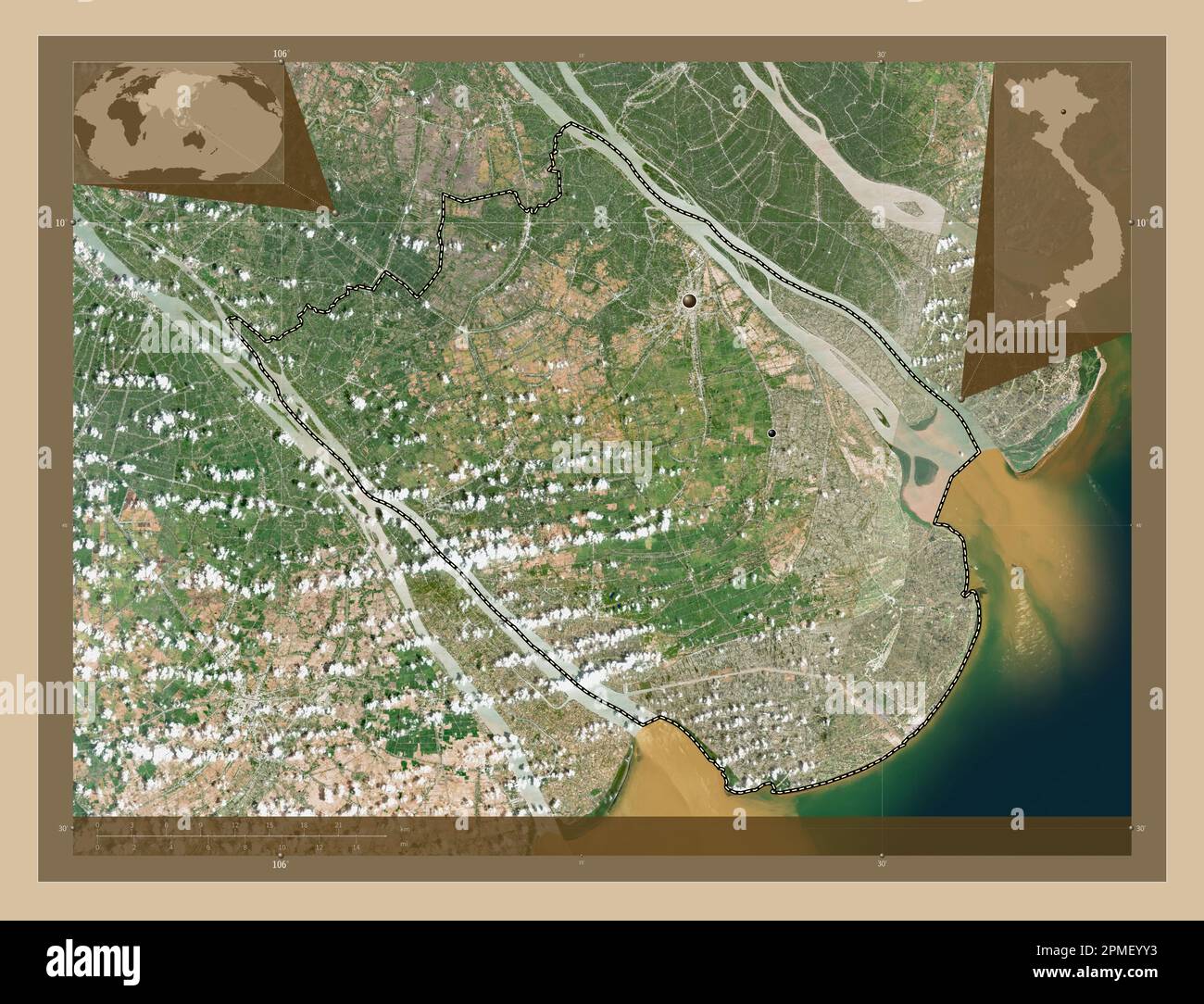 Tra Vinh, province of Vietnam. Low resolution satellite map. Locations ...