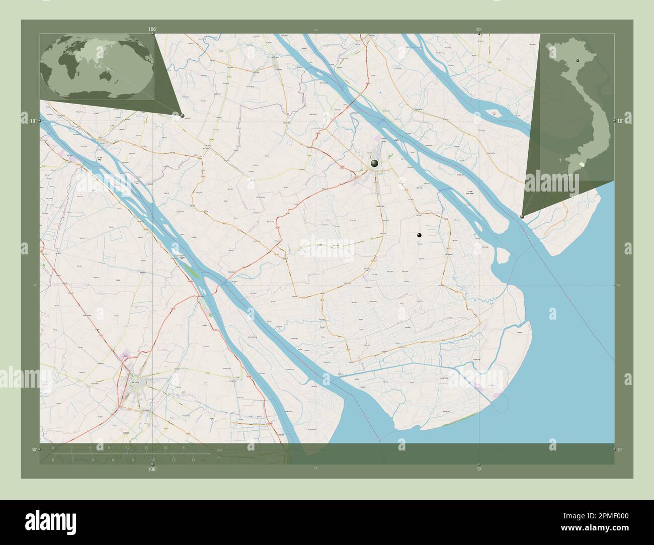 Tra Vinh, province of Vietnam. Open Street Map. Locations of major ...