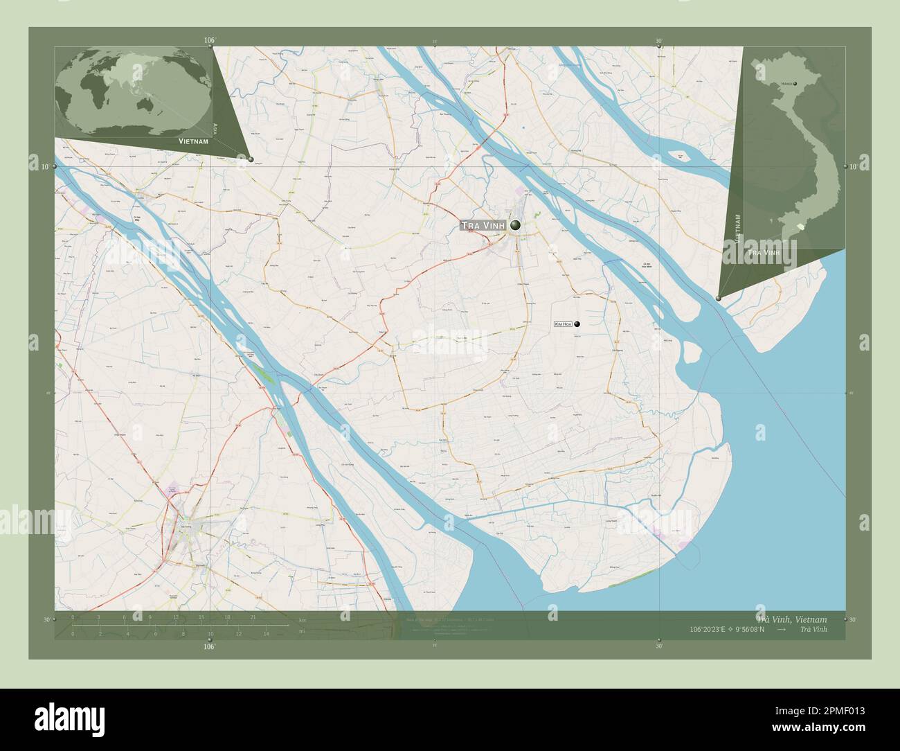 Tra Vinh, province of Vietnam. Open Street Map. Locations and names of ...