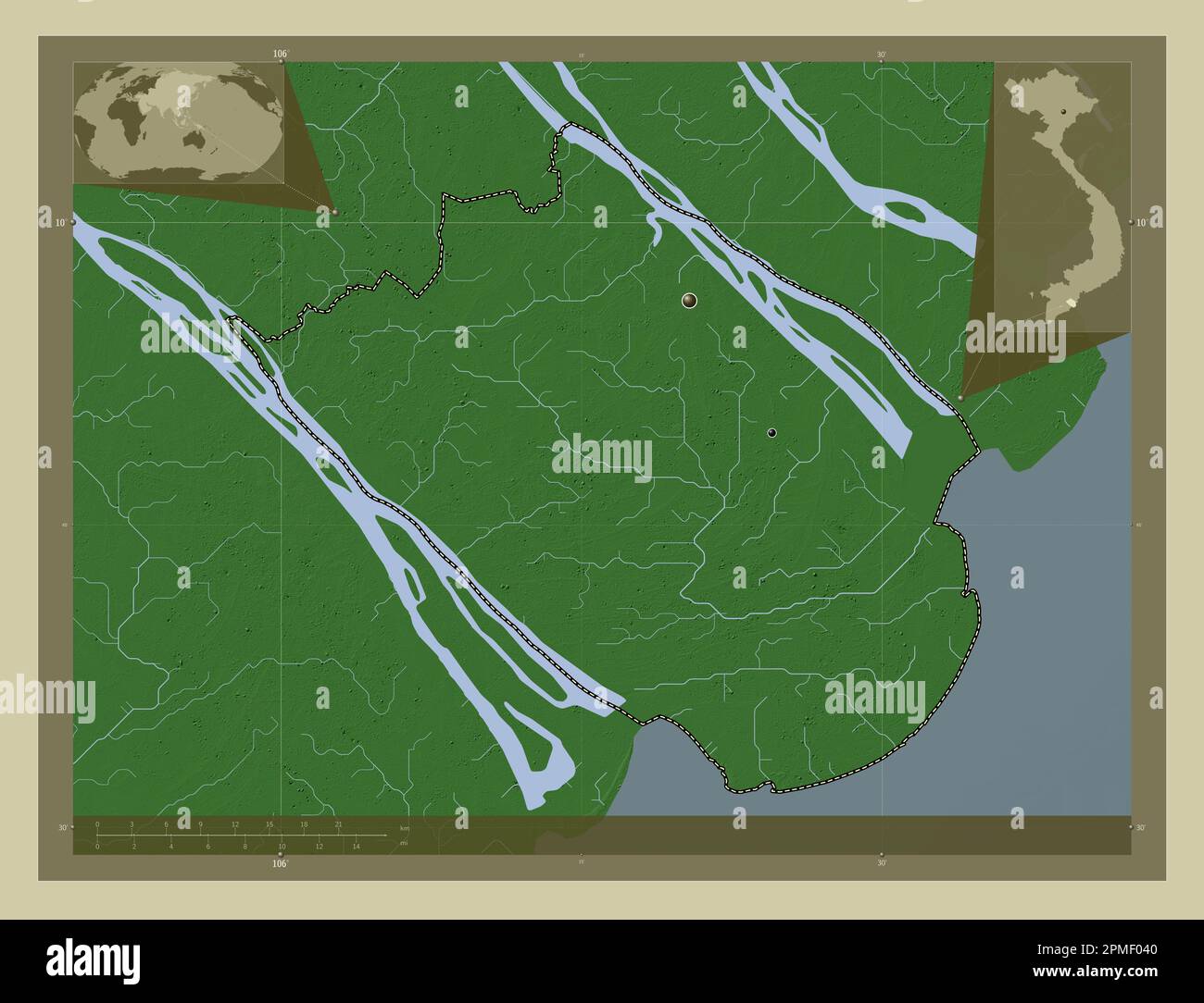 Tra Vinh, province of Vietnam. Elevation map colored in wiki style with ...
