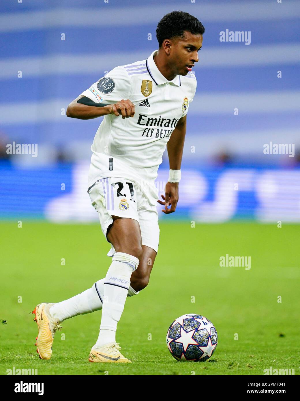 Madrid, Spain. 12/04/2023, Rodrygo Goes of Real Madrid during the UEFA ...