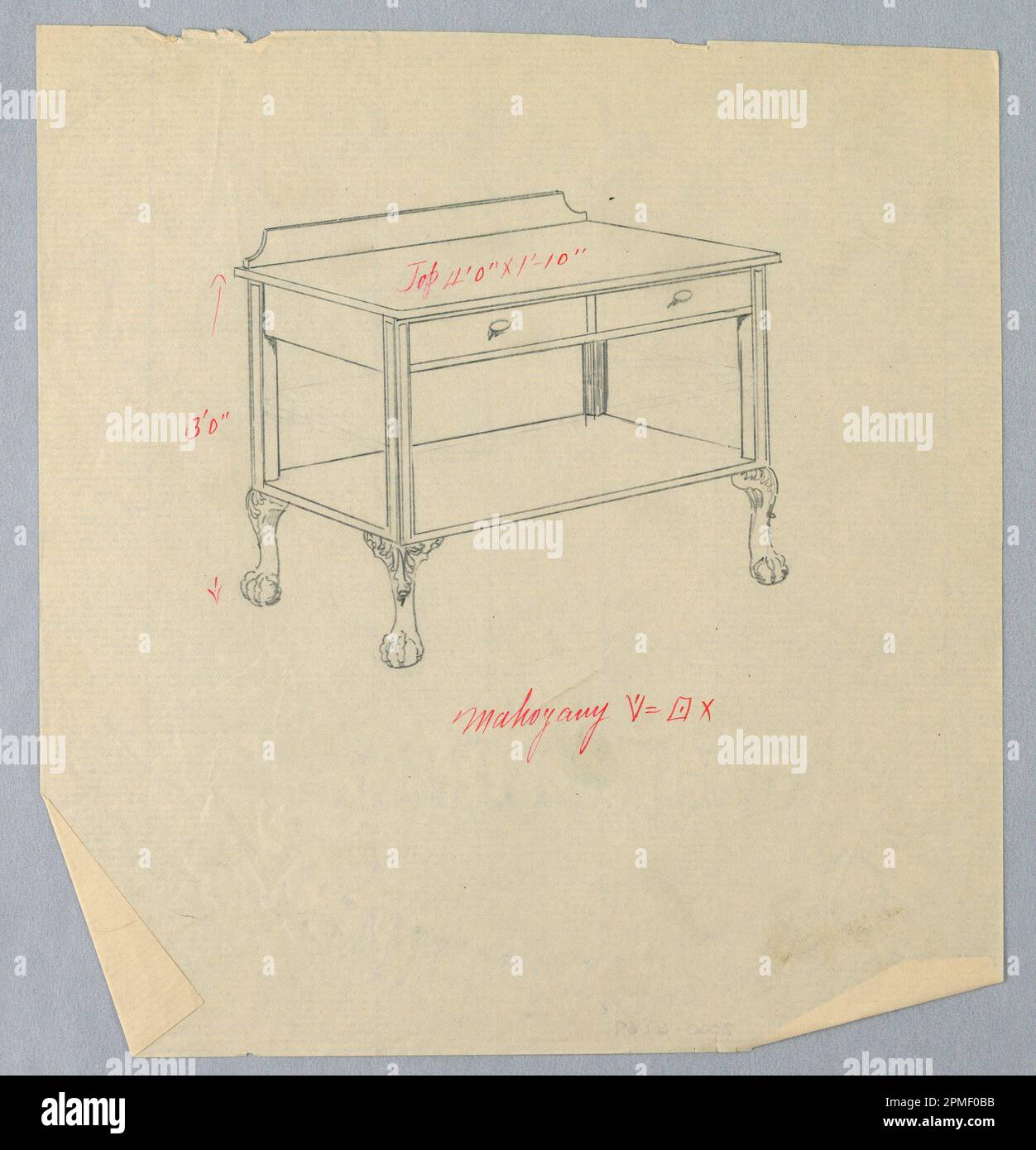Drawing, Design for Serving Table of Mahogany with Ball and Claw Feet ...