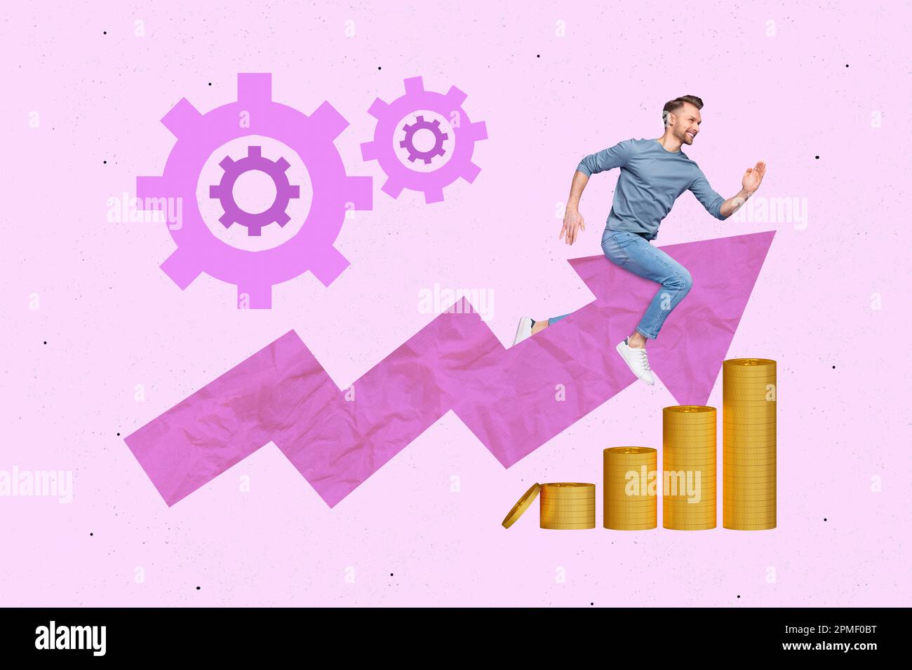 Poster banner collage of young guy planning start up financial ...