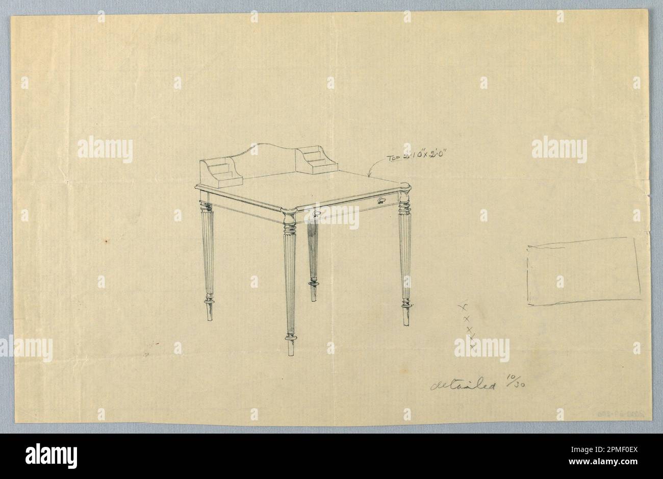 Drawing, Design for Rectangular Writing Table with Sketch of Top View ...