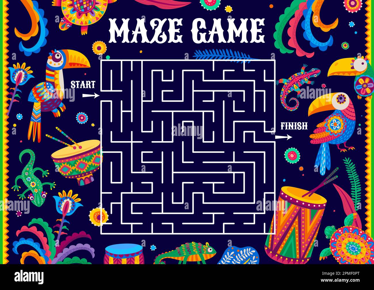 Labyrinth maze. Help to toucan find his couple. Find way kids quiz ...