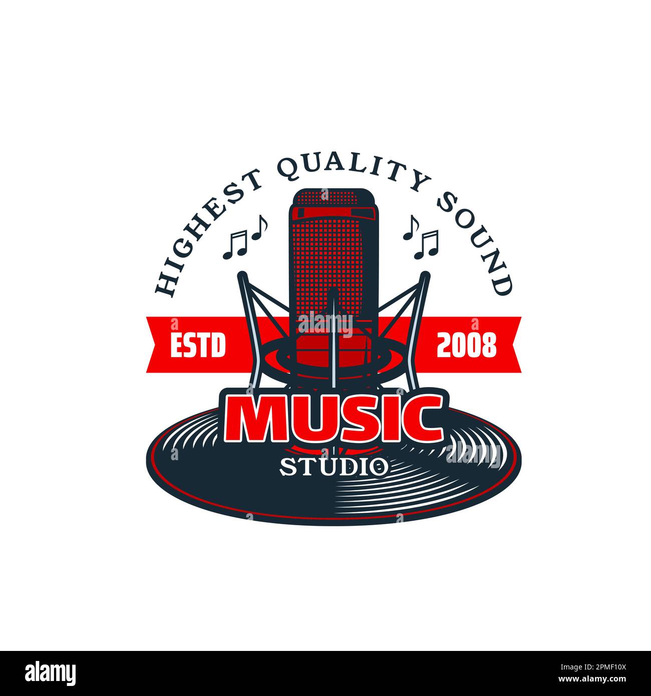 Music sound record icon. Vinyl disc, notes and vintage microphone ...