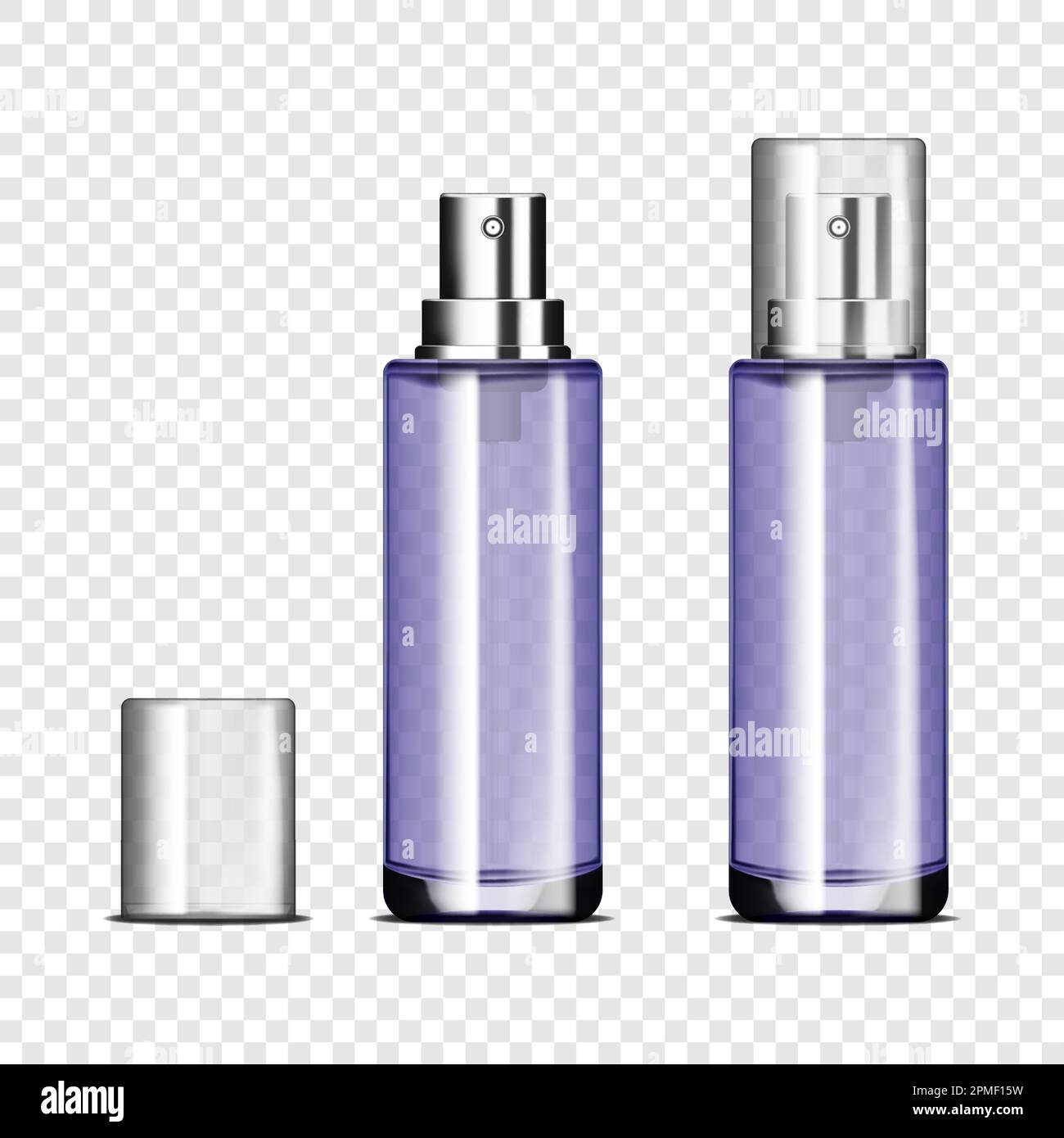 Empty glass spray bottle with clear cap on transparent background ...