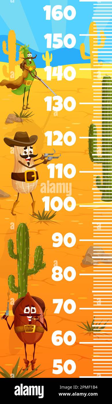 Kids height chart ruler. Cartoon cowboy, bandit and ranger nut ...