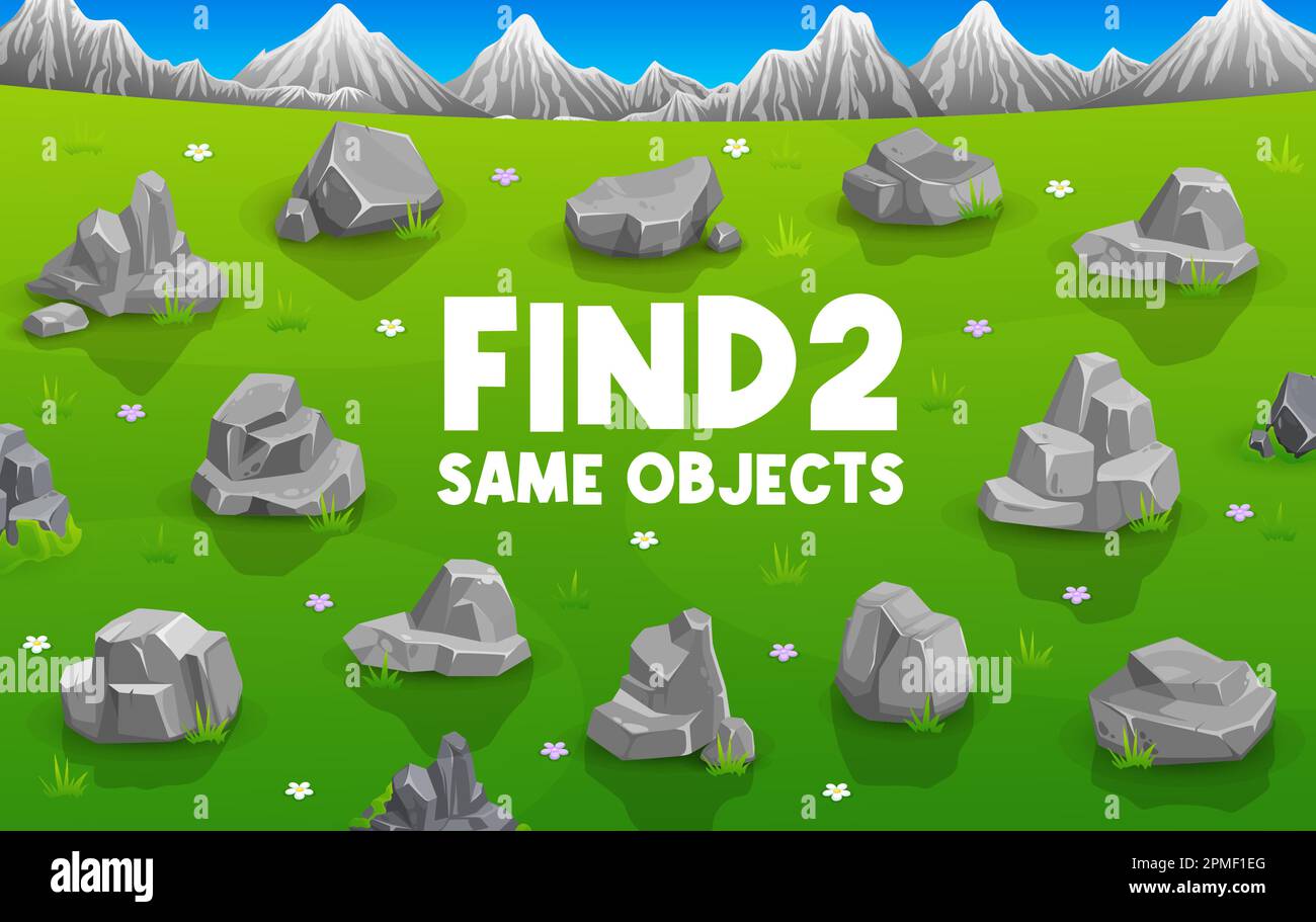 Find two same grey rock stones on mountains landscape, vector game ...