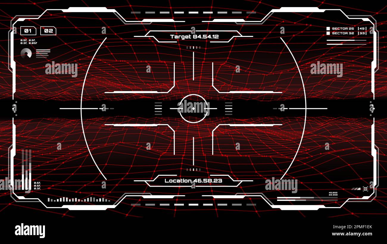 HUD futuristic monitor screen interface with target aim controls, vector crosshair frame. HUD ...