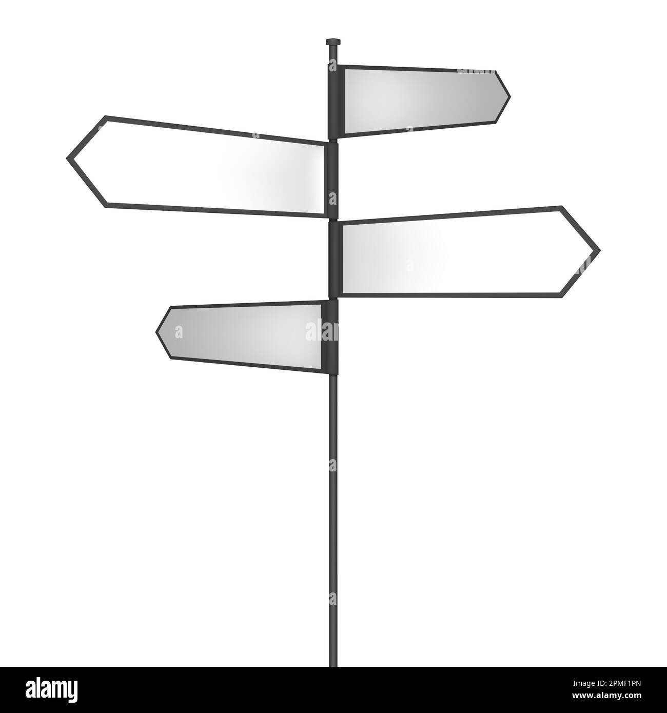 Signpost with four multidirectional white blank arrows. Realistic ...