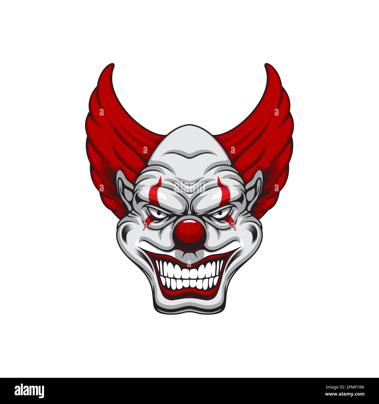 Scary clown face, cartoon creepy isolated vector Halloween character ...