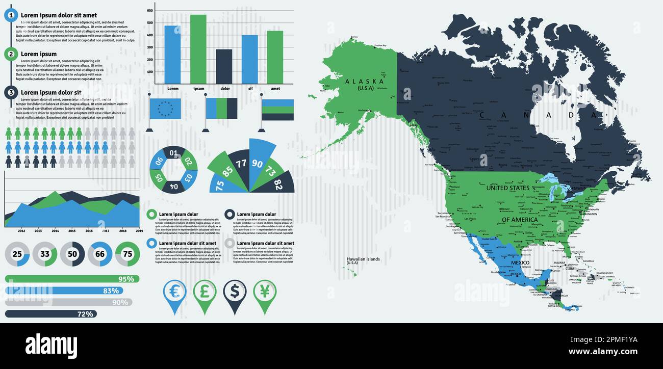 Detailed North America map with infographic elements. Vector ...