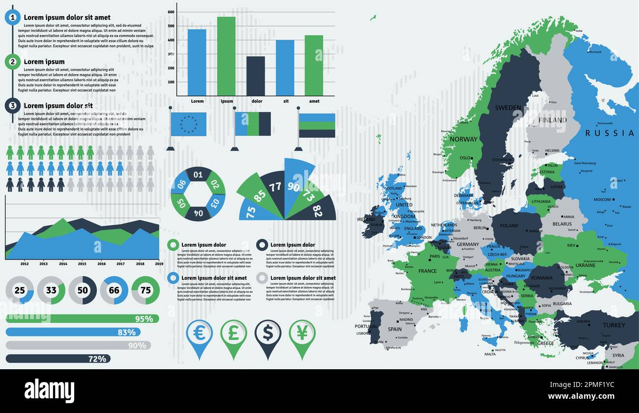Detailed Europe map with infographic elements. Vector illustration ...