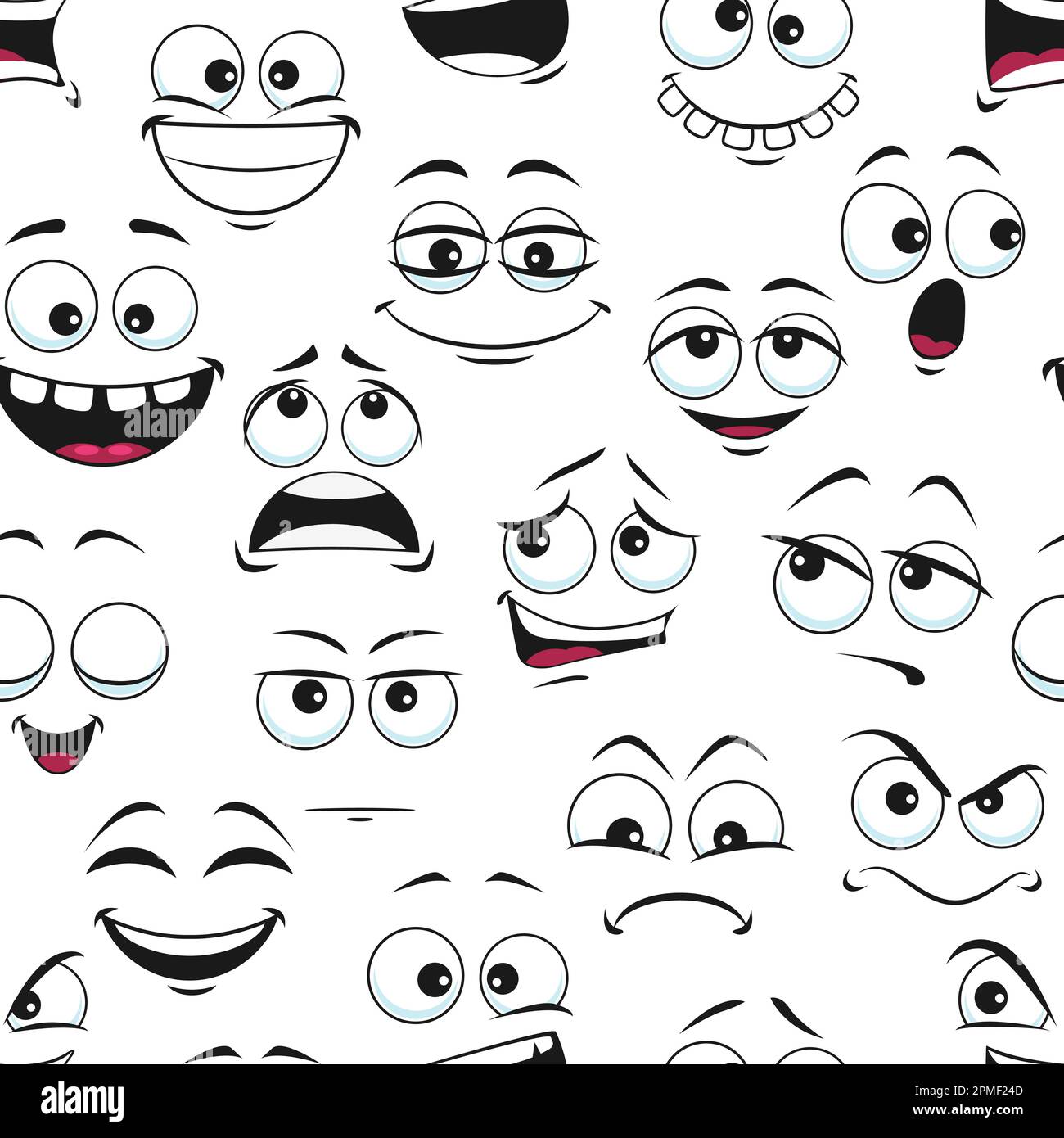 Funny cartoon faces seamless pattern background, vector emoticons or ...
