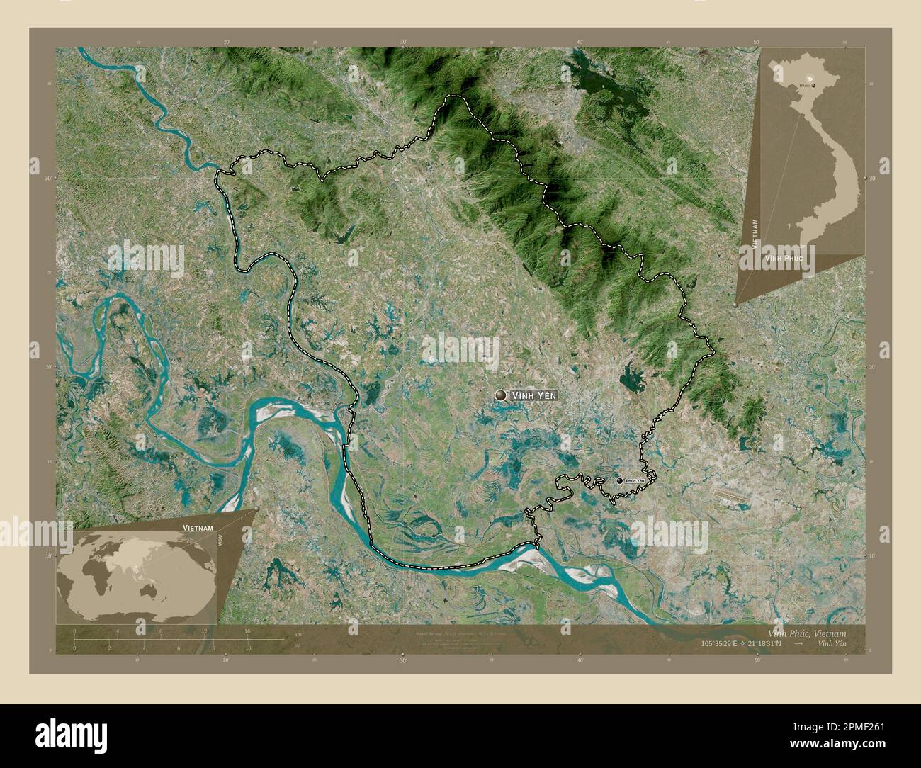 Vinh Phuc, province of Vietnam. High resolution satellite map ...