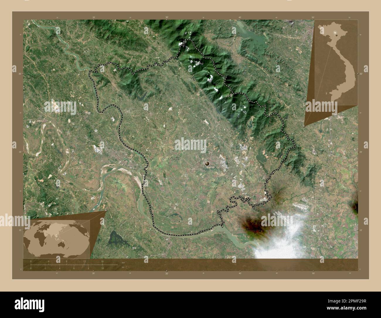Vinh Phuc, province of Vietnam. Low resolution satellite map. Corner ...