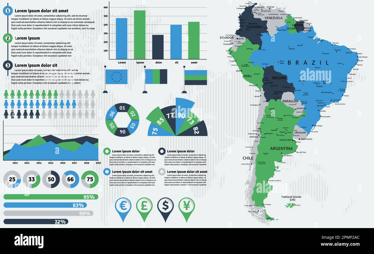 Detailed South America map with infographic elements. Vector ...