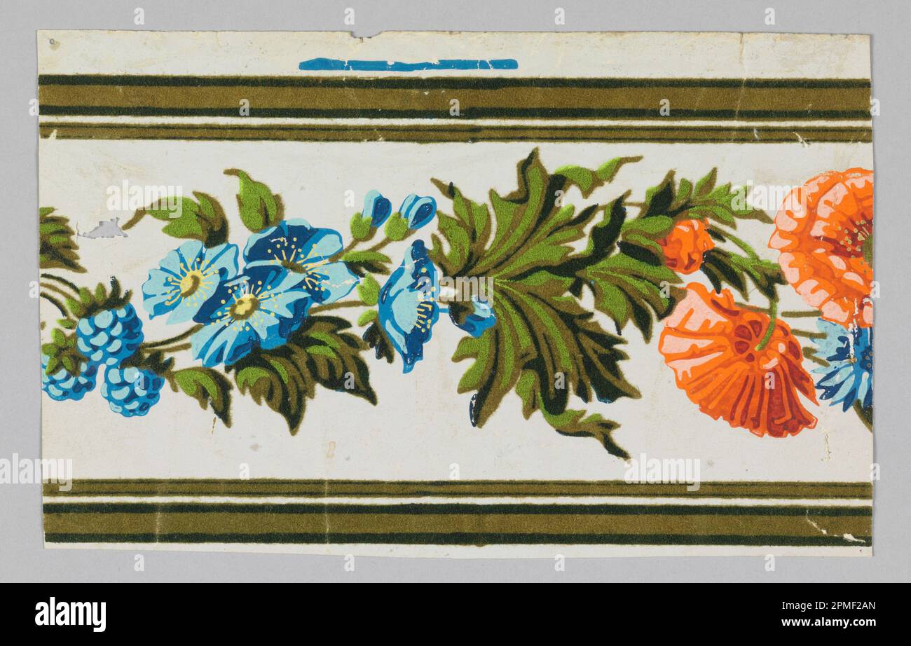 Border (France); block-printed and flocked on paper; 20 x 12.5 cm (7 7/ ...