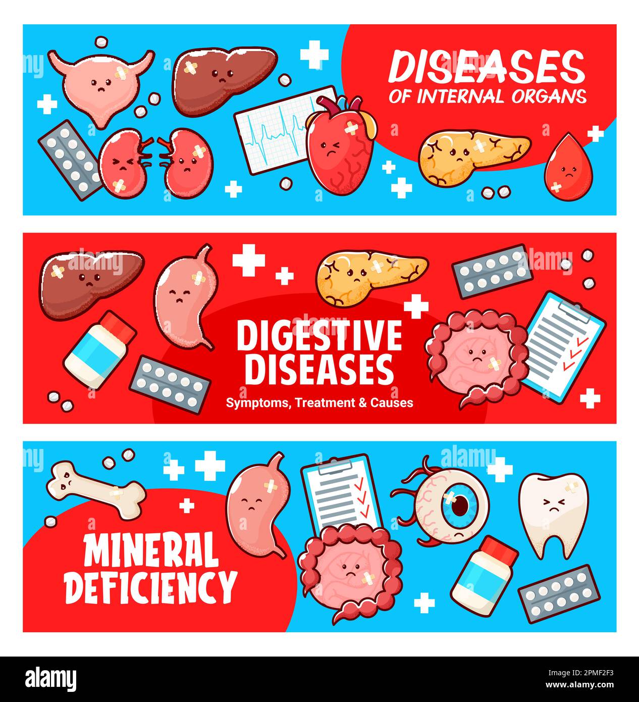 Sick human body organ characters, digestive diseases symptom, treatment ...