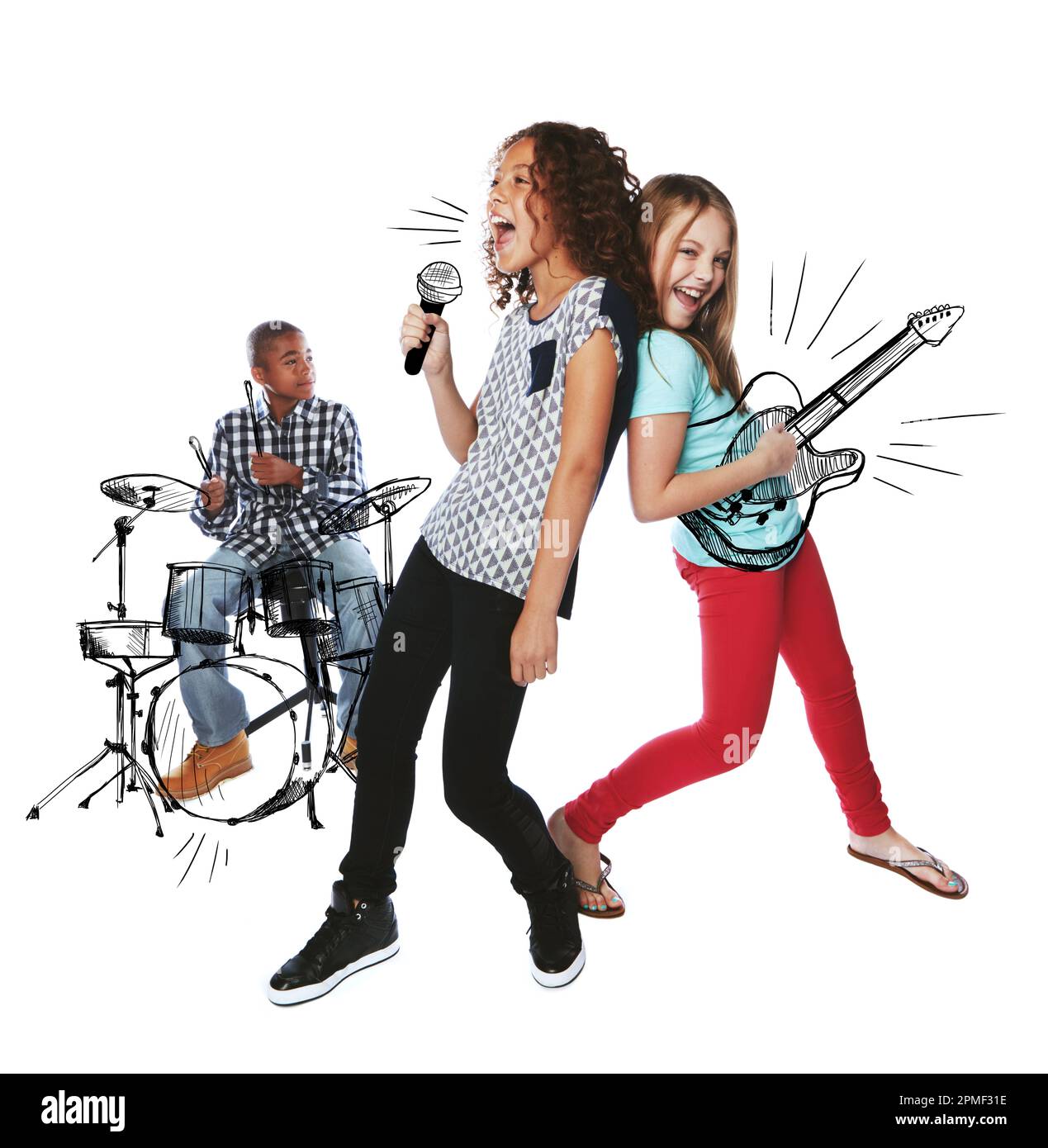 Unleash your innner rockstar. Studio shot of children playing rock ...