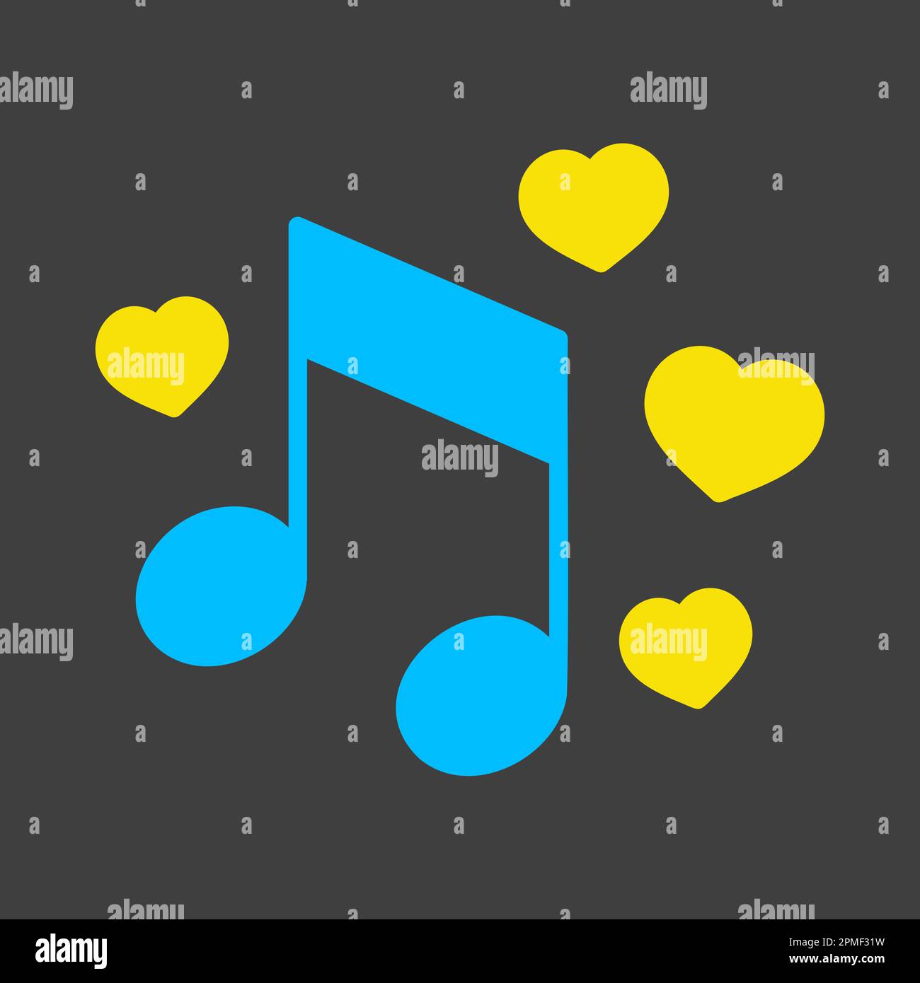 Musical note with heart sign isolated glyph on dark background icon ...