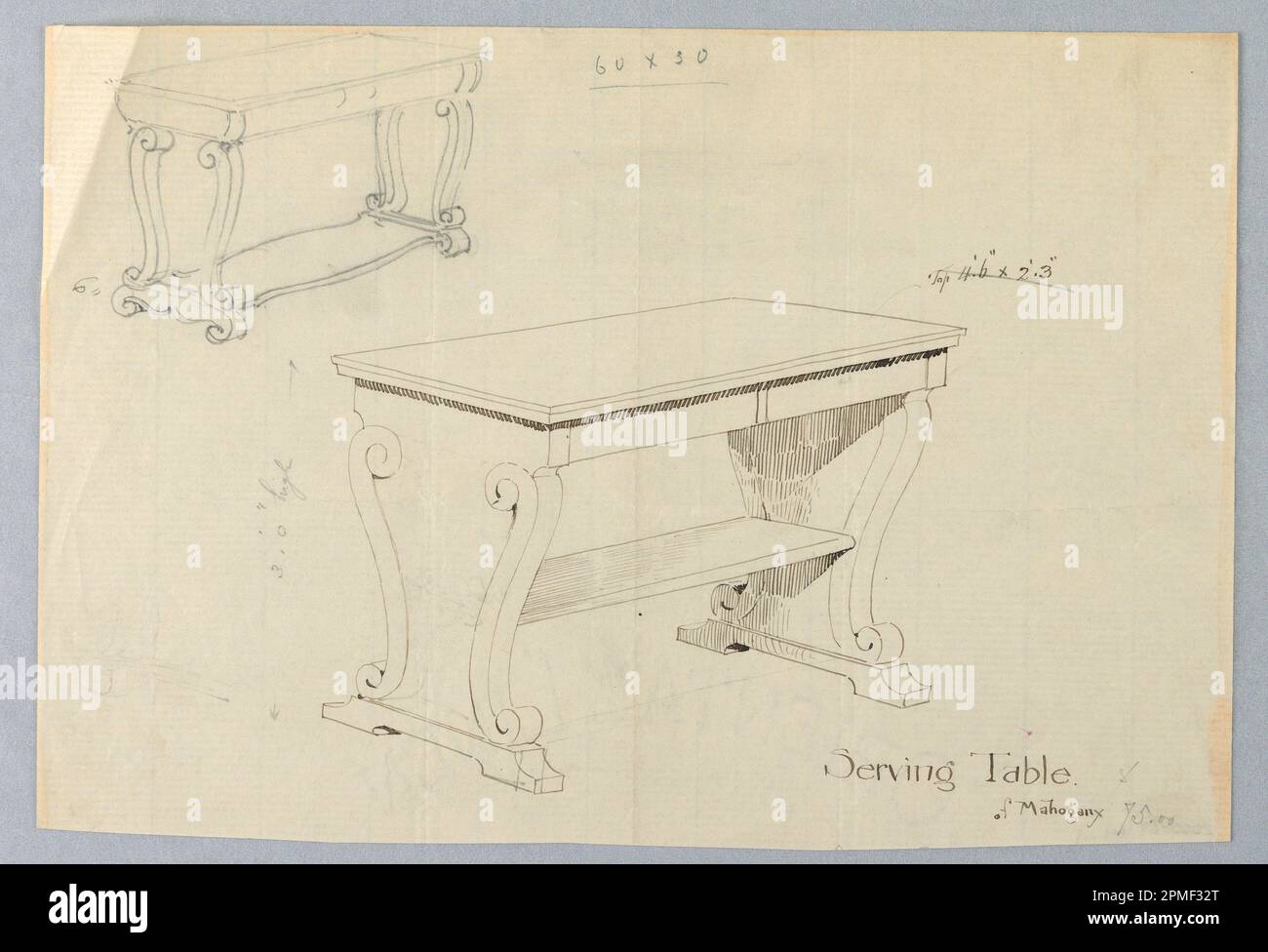 Drawing, Design for Serving Table with Alternate Design Sketch ...