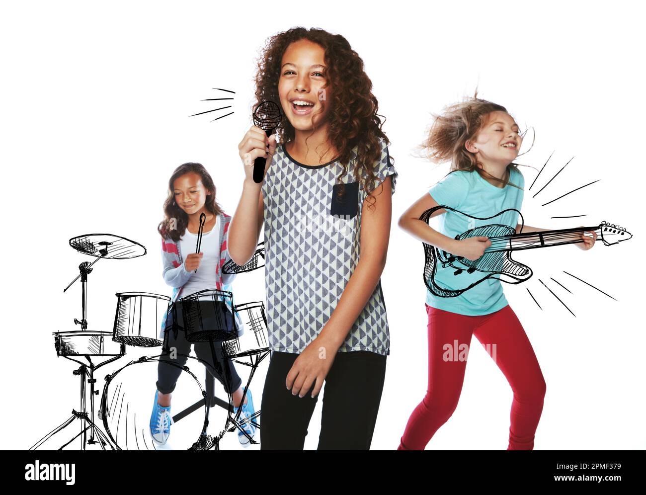 Are you ready to rock. Studio shot of children playing rock music on ...