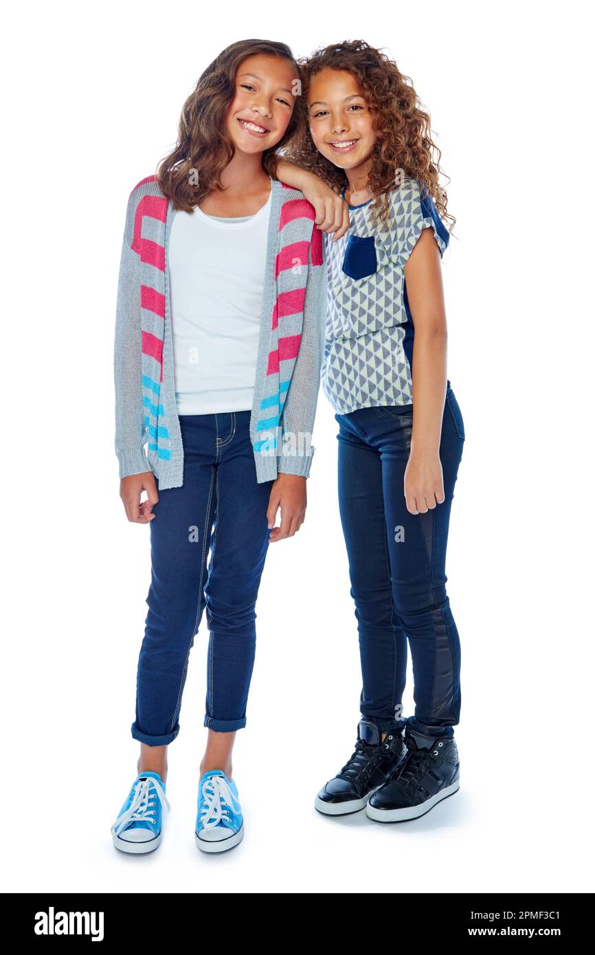 Were inseparable. Studio portrait of two best friends posing against a ...
