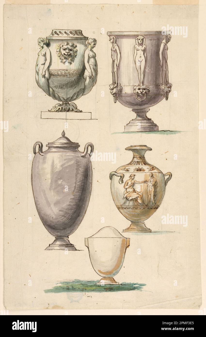 Drawing, Designs for Urns in the Antique Style; pen and black ink ...