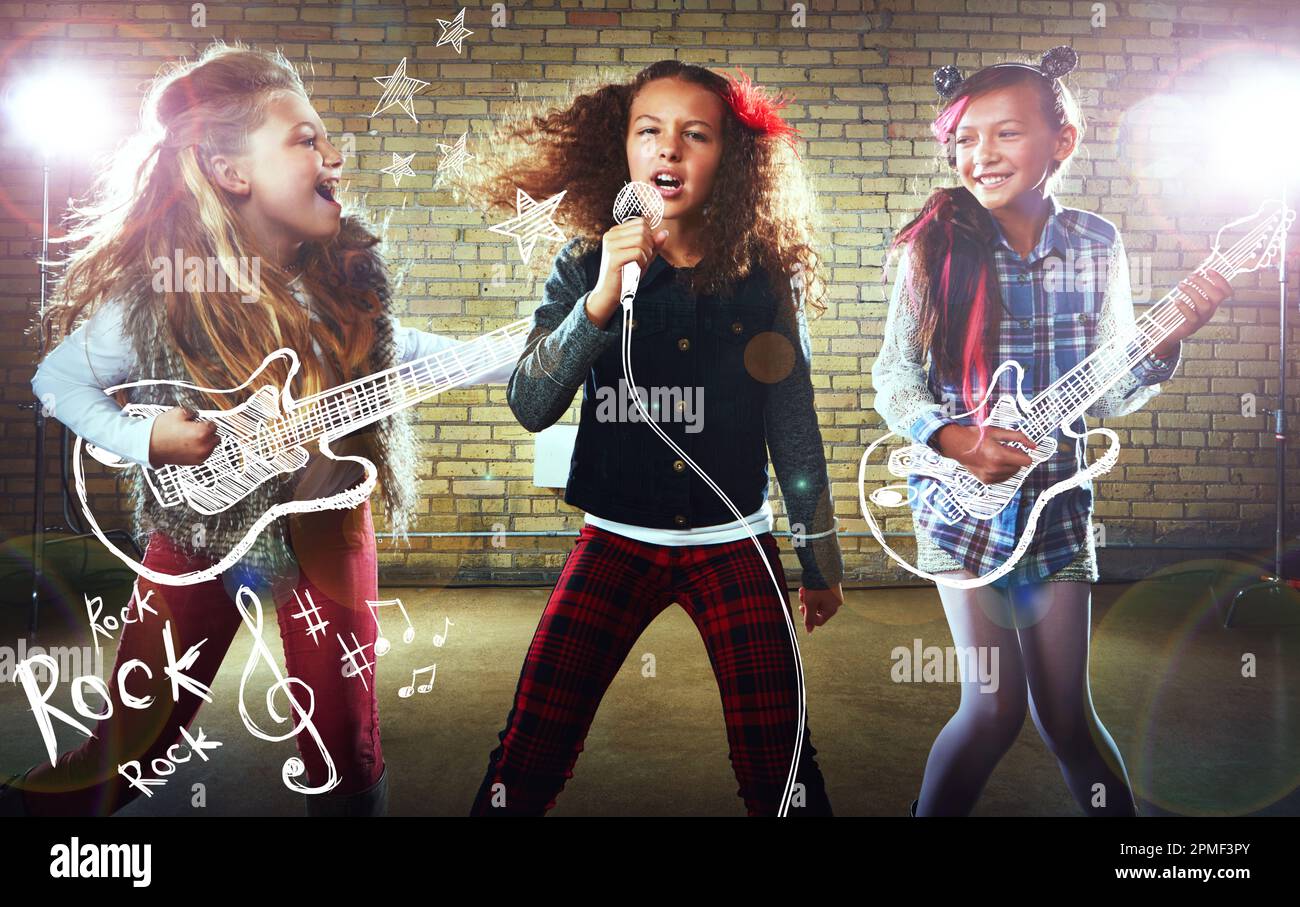 Girl singing children playing rock hi-res stock photography and images ...